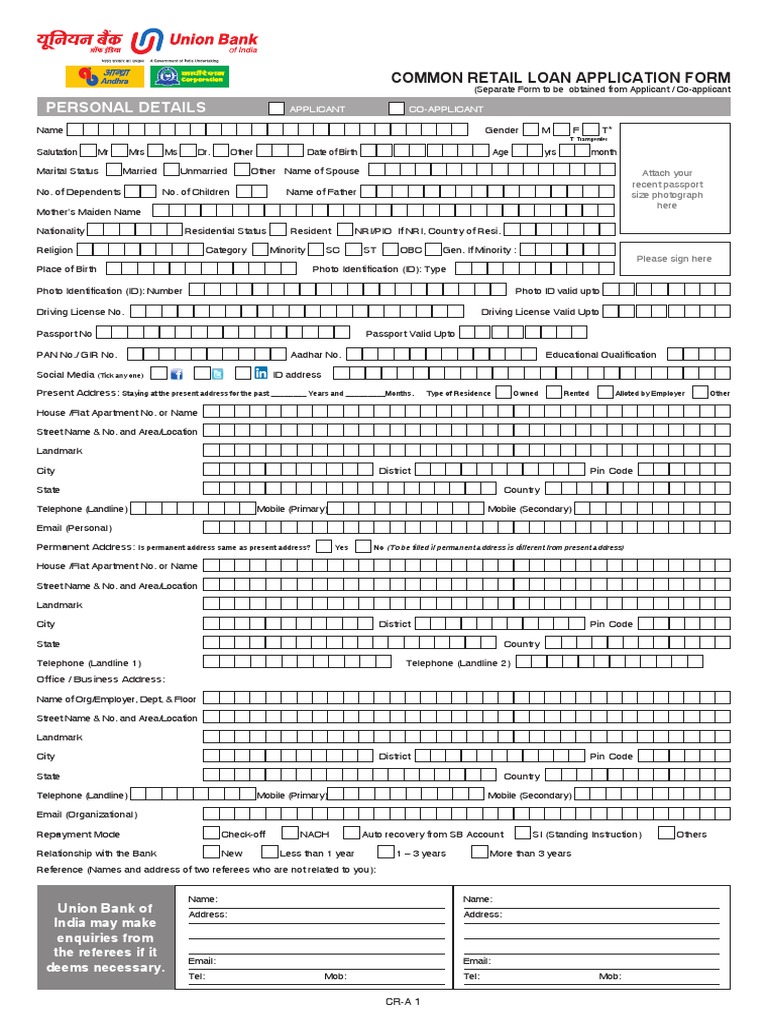 RBD - Common Retail Loan Application Form Co - Applicant | PDF | Banks ...