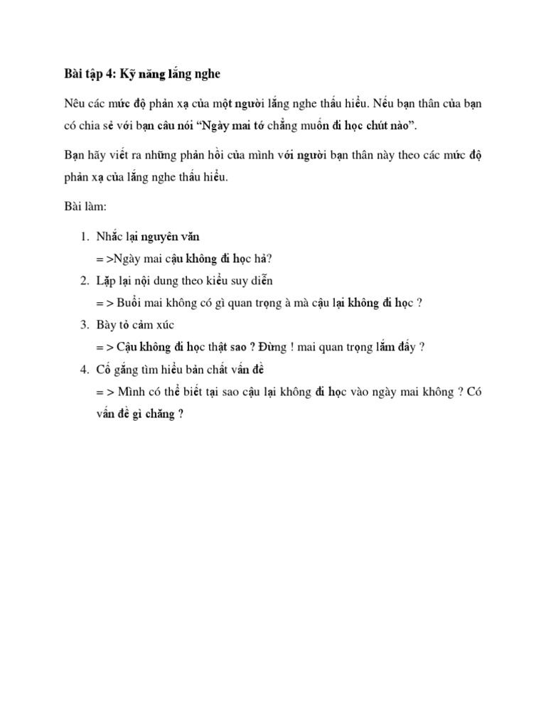 BTCN 4 - Kỹ Năng Lắng Nghe | PDF