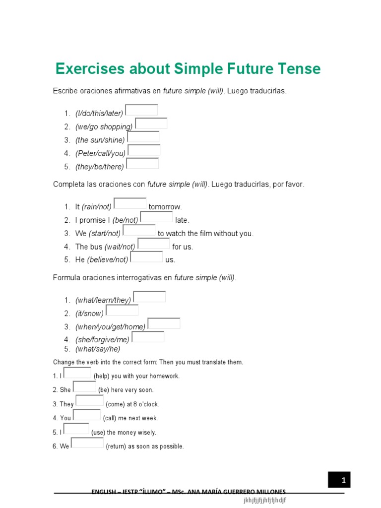 Sesion9 Exercises Simple Future Tense | PDF