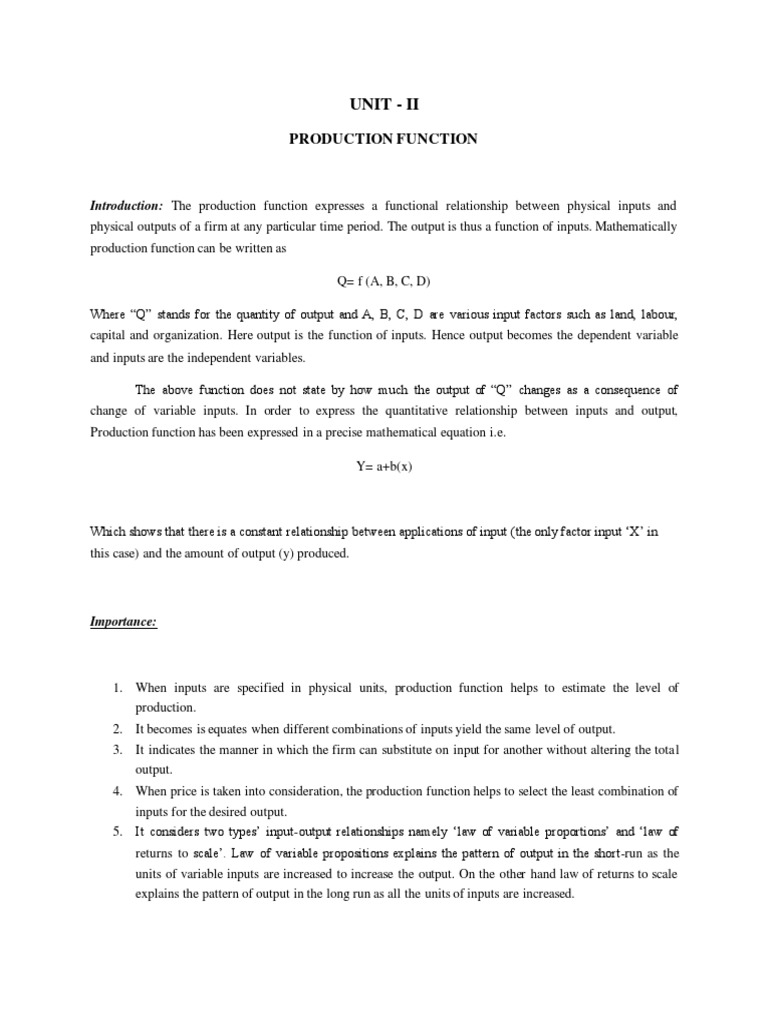 Unit - 2 EEFM | PDF | Production Function | Long Run And Short Run