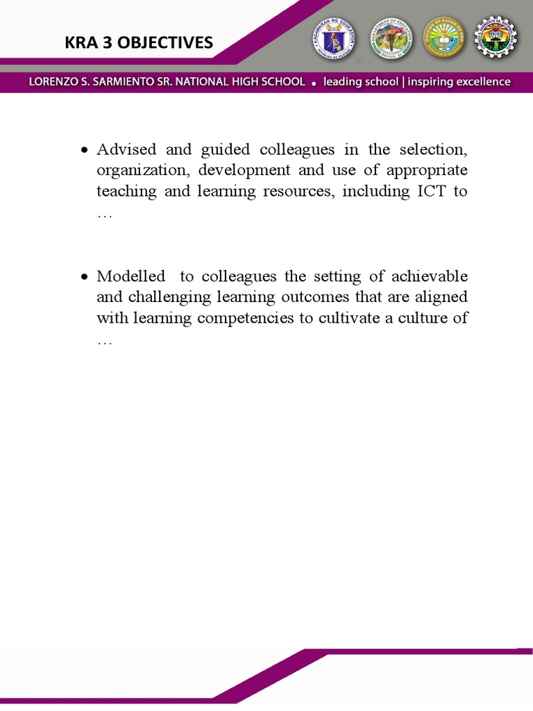 KRA 3 Objectives for Teaching Resources | PDF