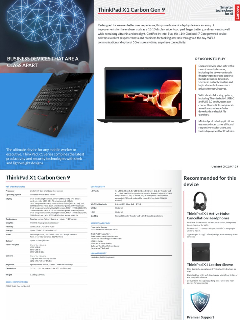 Brochure - ThinkPad X1 Carbon Gen 9 | PDF | Personal Computing ...