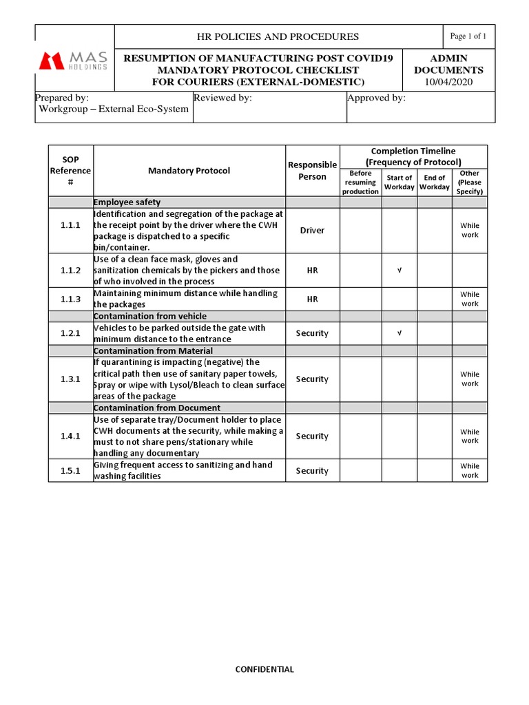 COVID-19 Courier Protocol Checklist | PDF | Safety | Nature