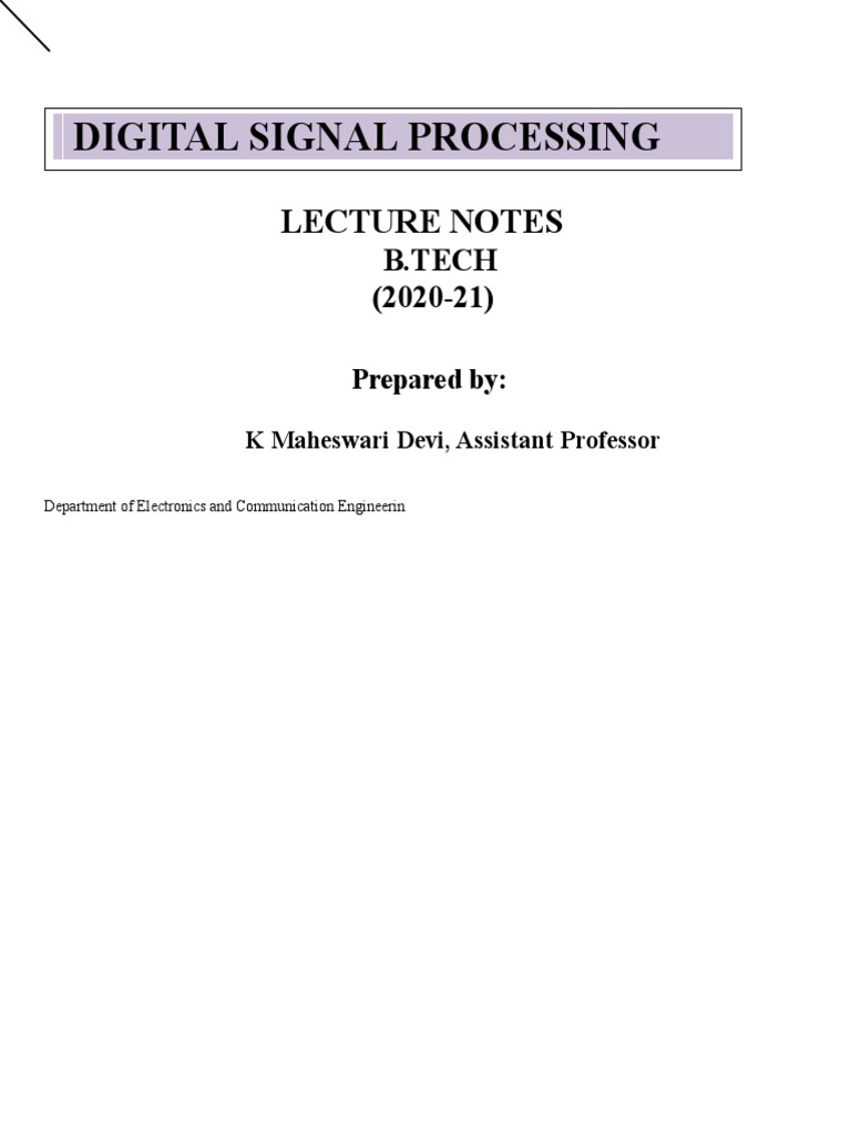 DSP Notes | PDF | Digital Signal Processing | Discrete Time And ...