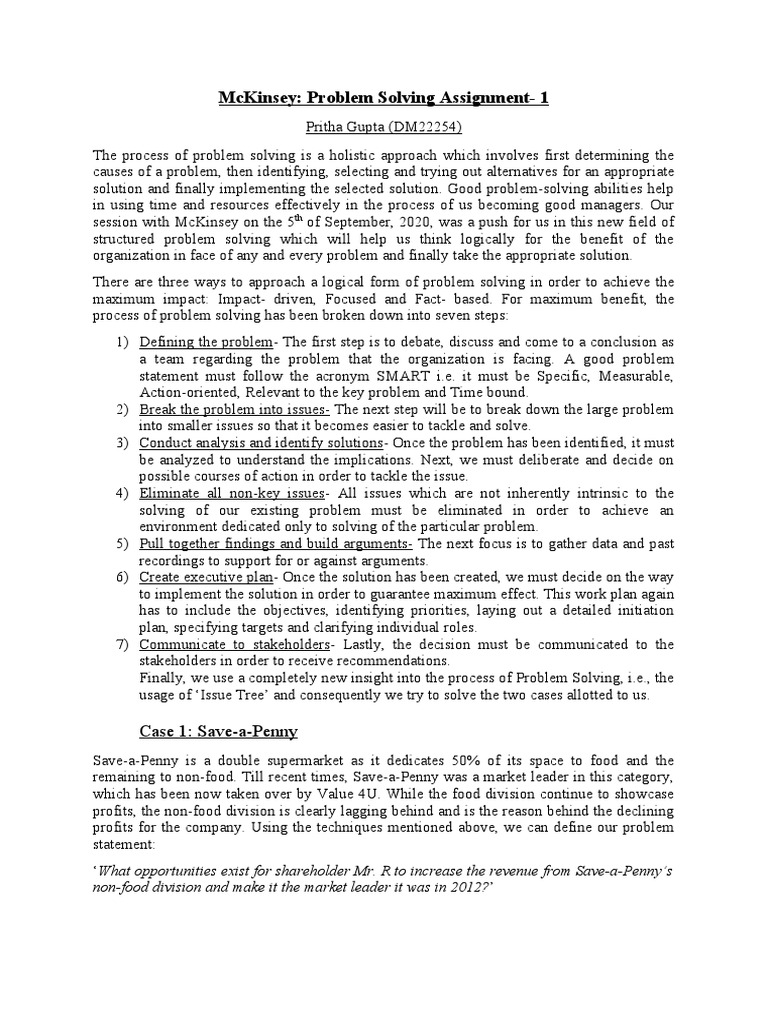 Mckinsey: Problem Solving Assignment-1: Case 1: Save-A-Penny | Download Free PDF | Pricing | Retail