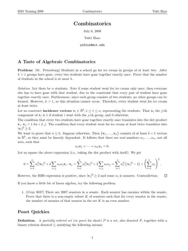 Combinatorics Problems and Solutions | PDF | Discrete Mathematics | Mathematical Concepts