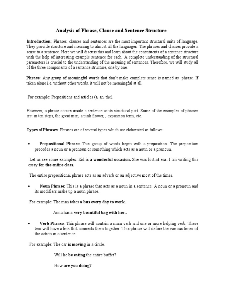Analysis of Phrase, Clause and Sentence | PDF | Clause | Sentence ...