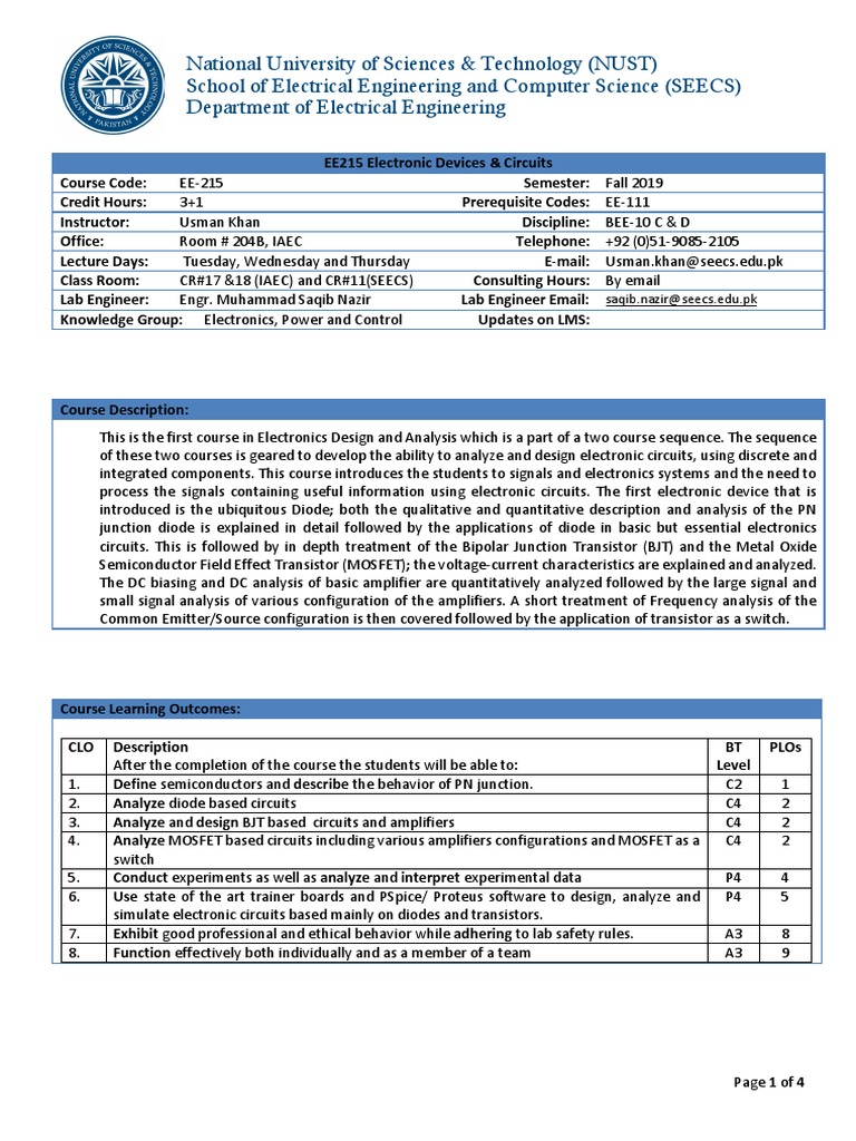 EE-215 Electronic Devices and Circuits Ver1.1 - Fall19 | PDF | Bipolar ...