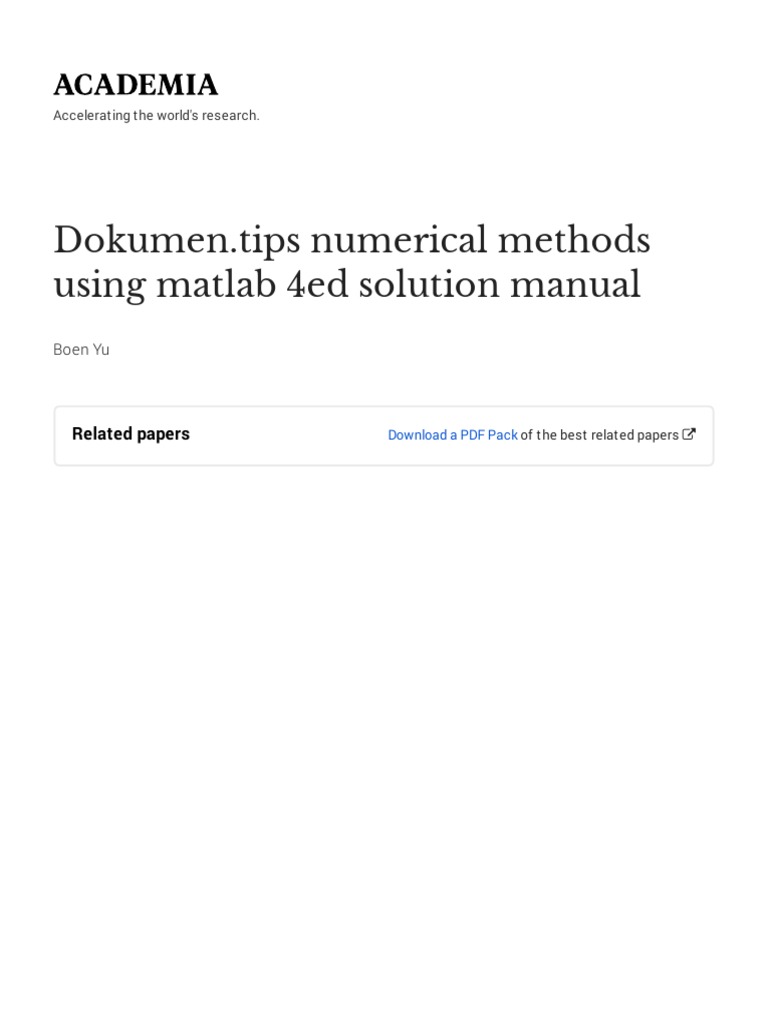 Dokumen - Tips Numerical Methods Using Matlab 4ed Solution Manual | PDF