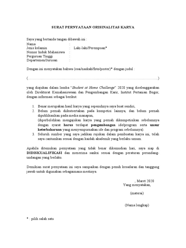 Format Surat Pernyataan Orisinalitas | PDF | Ilmu Sosial | Komputer