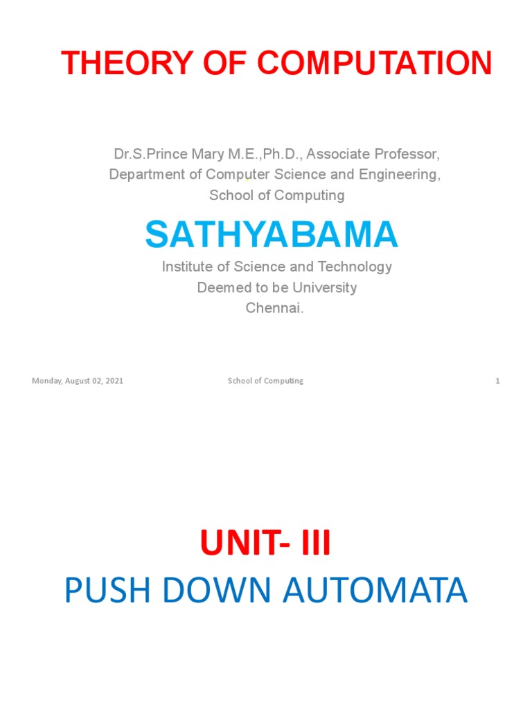 Theory of Computation: Sathyabama | Download Free PDF | Metalogic | Language Mechanics