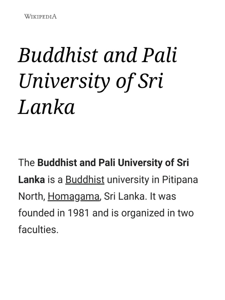 Buddhist and Pali University of Sri Lanka - Wikipedia | PDF | Pali ...