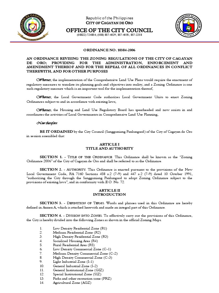 Cagayan de Oro Zoning Ordinance 2006 | PDF | Zoning | Road