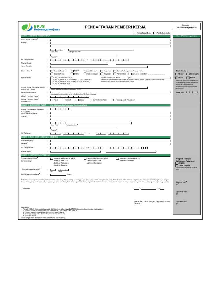 Formulir 1 BPJS Ketenagakerjaan | PDF