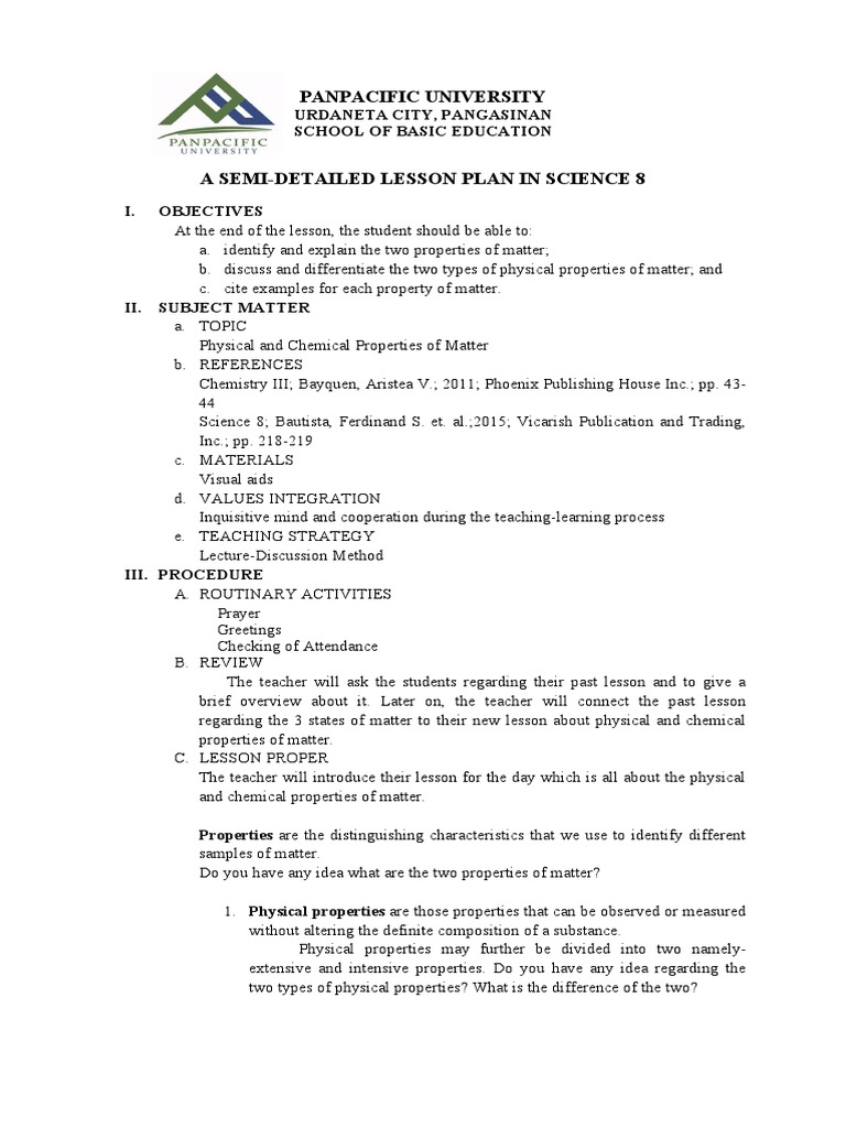 Lesson Plan (Physical and Chemical) | PDF | Chemical Substances | Matter