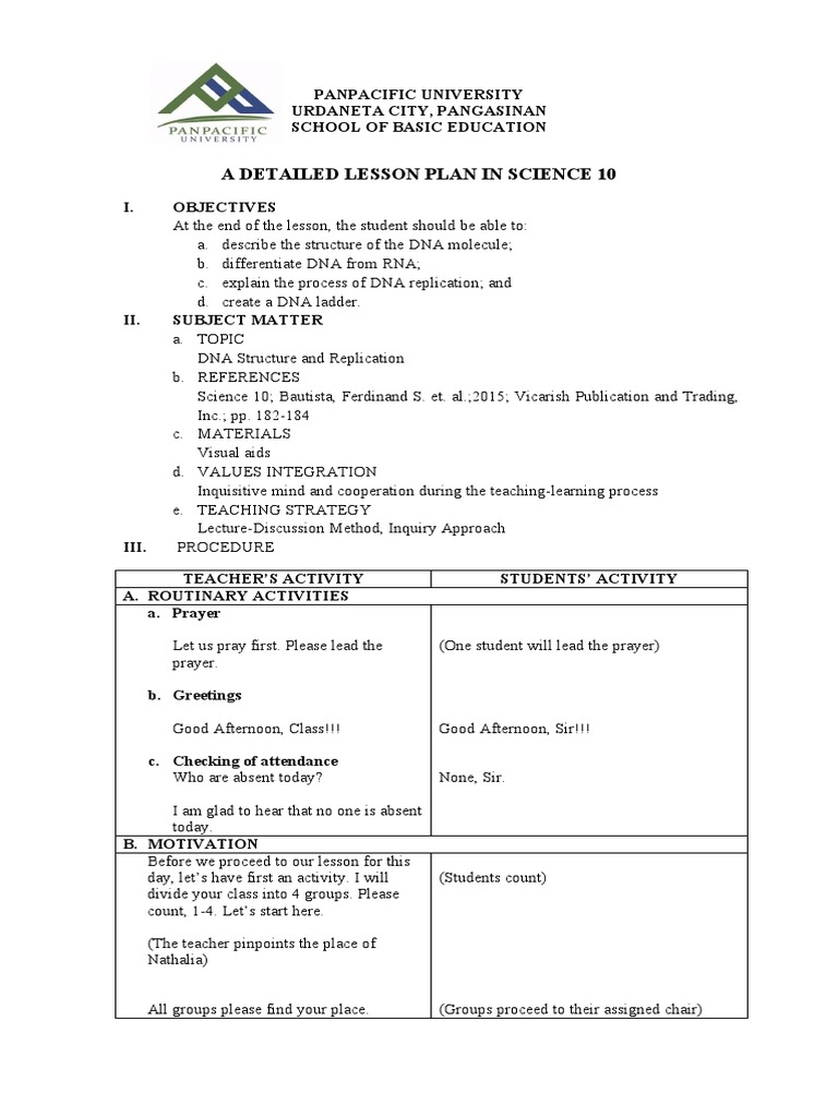 A Detailed Lesson Plan in Science 10: Panpacific University Urdaneta ...