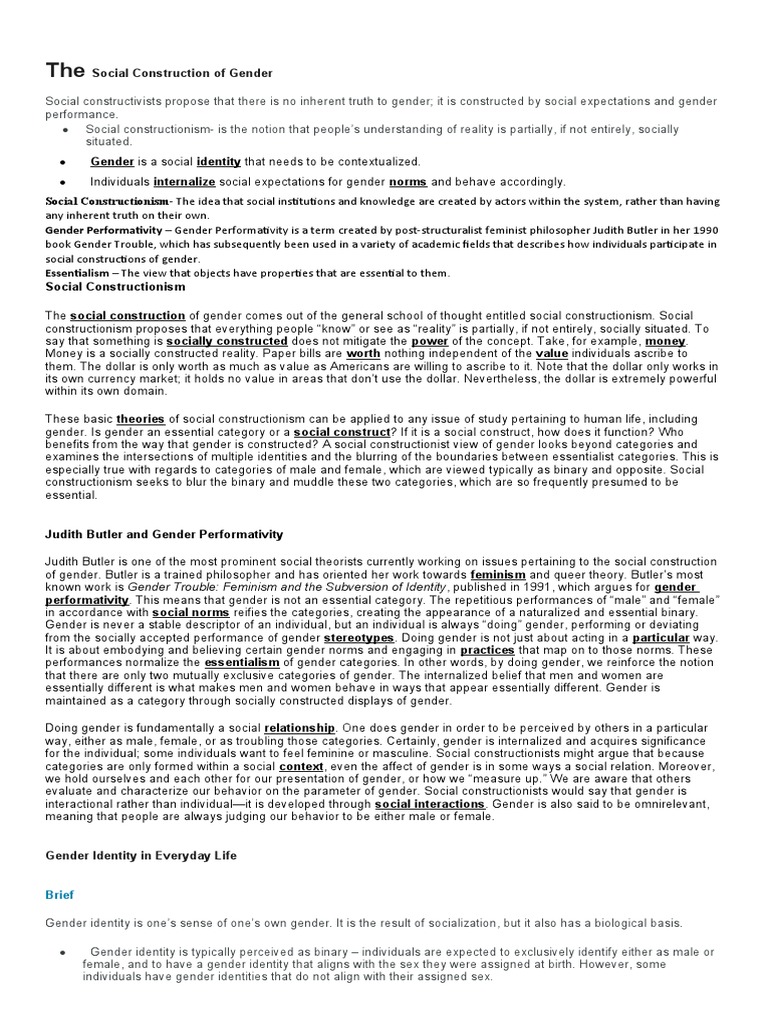 The Social Construction of Gender | PDF | Adolescence | Gender Identity