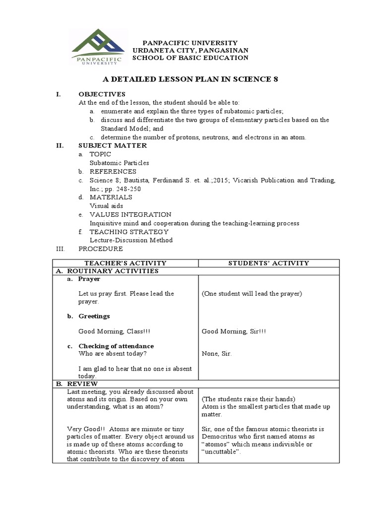 Lesson Plan (Subatomic Particles) | PDF | Quark | Elementary Particle Lesson Plan (Subatomic Particles) | PDF | Quark | Elementary Particle