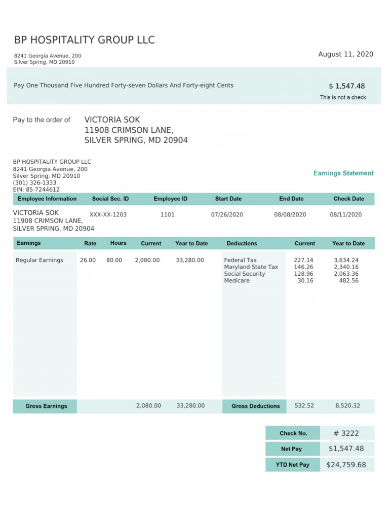 Victoria Sok Payment Statement | PDF