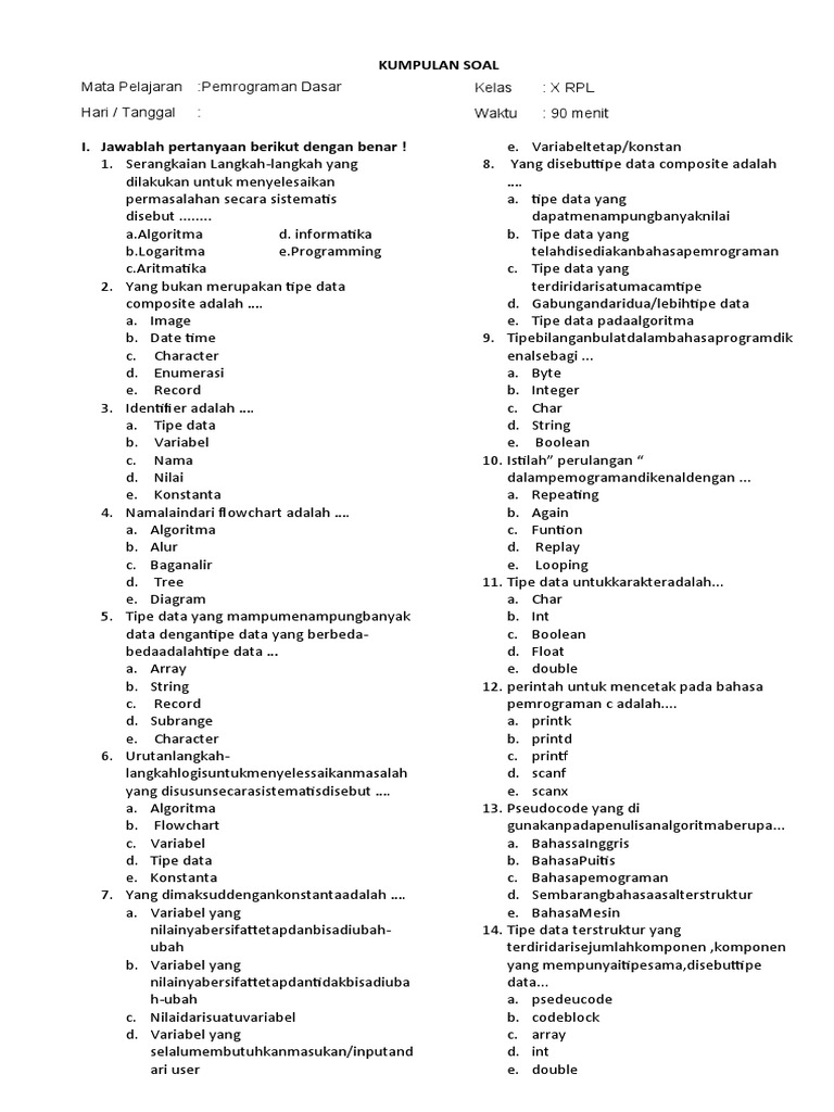 Kumpulan Soal Pemrograman Dasar RPL | PDF
