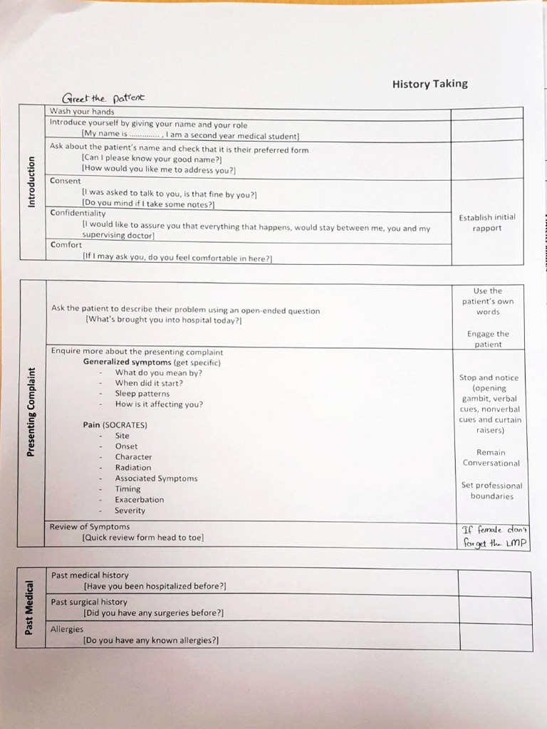 Patient History Taking Template | PDF | Diseases And Disorders ...