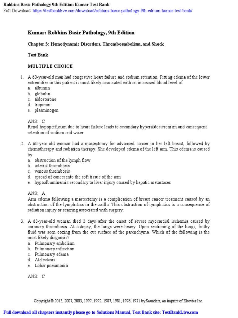 Robbins Basic Pathology 9th Edition QBank | PDF | Coagulation | Thrombosis