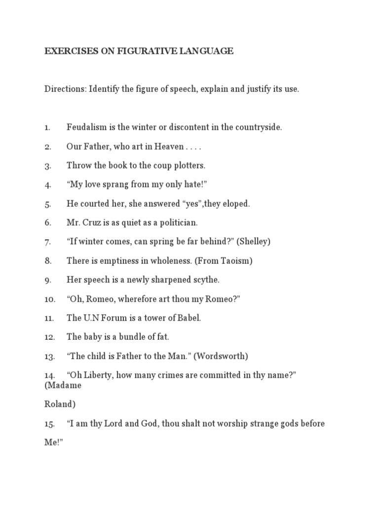 Exercises On Figurative Language | PDF