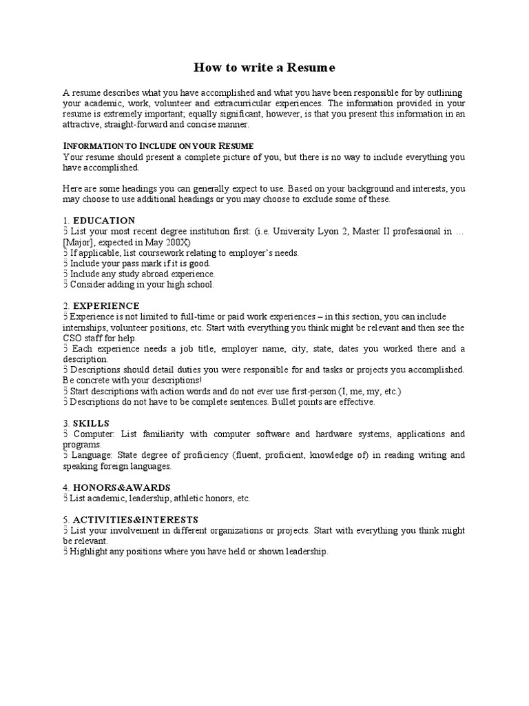 How To Write A Resume - A CV | PDF | Résumé | Cognition