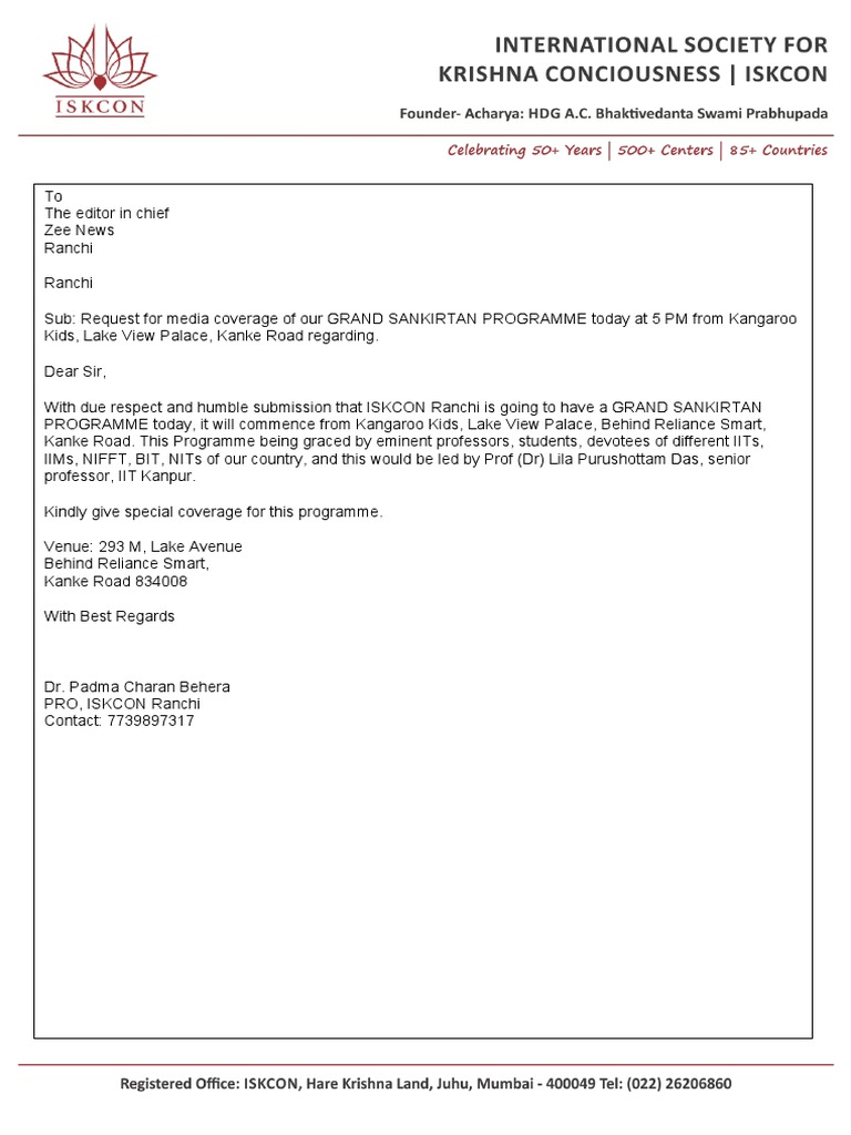 ISKCON Letter Head | PDF