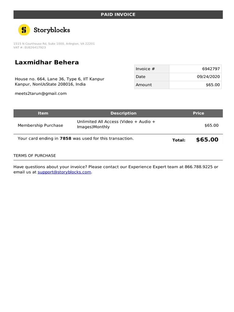 Storyblocks Membership Invoice | PDF