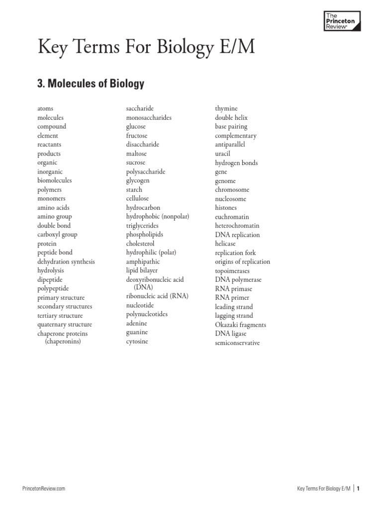 SAT Biology Key Terms | PDF | Meiosis | Dna Replication