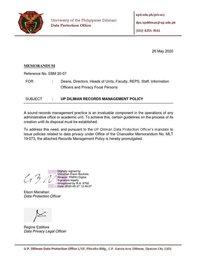 Data Protection Office: University of The Philippines Diliman | PDF ...