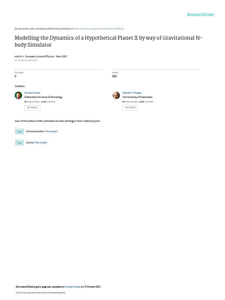 Modelling The Dynamics of A Hypothetical Planet X | PDF | Orbit | Apsis