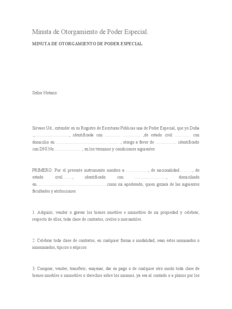 Minuta de Otorgamiento de Poder Especial | PDF | Ley común | Justicia