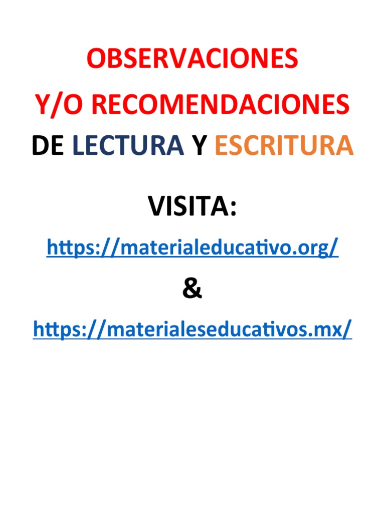 Observaciones Recomendaciones Lecturay Escritura | PDF | Puntuación ...