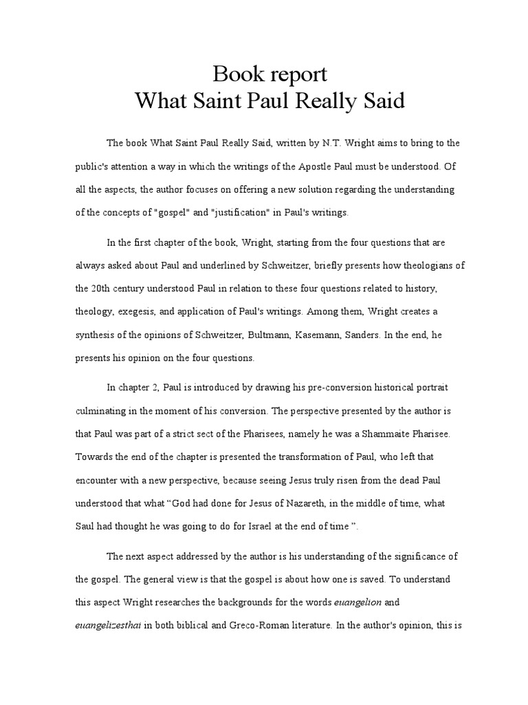 Book Report - What Saint Paul Really Said | PDF | Justification (Theology) | Paul The Apostle