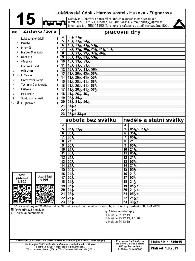Linka 15 Smer Fugnerova Zastavka 8 Vlci VRCH 851 | PDF