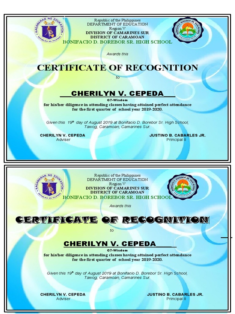 Perfect Attendance Award Certificate | PDF