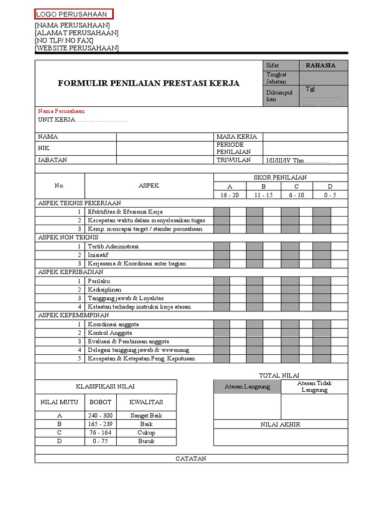 Formulir Penilaian Prestasi Kerja | PDF