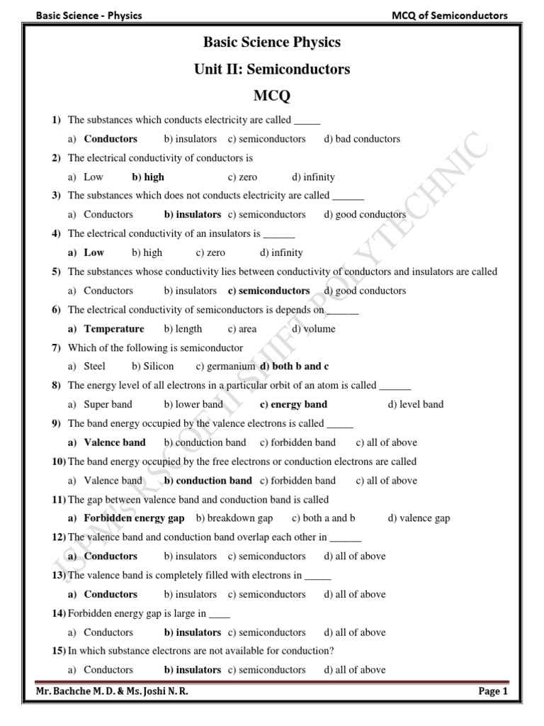 2.2 Question Bank MCQ Semiconductors | PDF | P–N Junction | Semiconductors