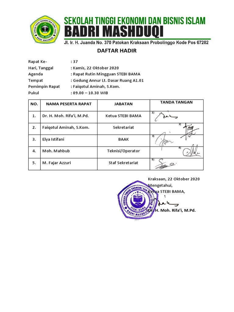 DaftarHadir - Hasil - Foto - Mingguan - 221020 | PDF