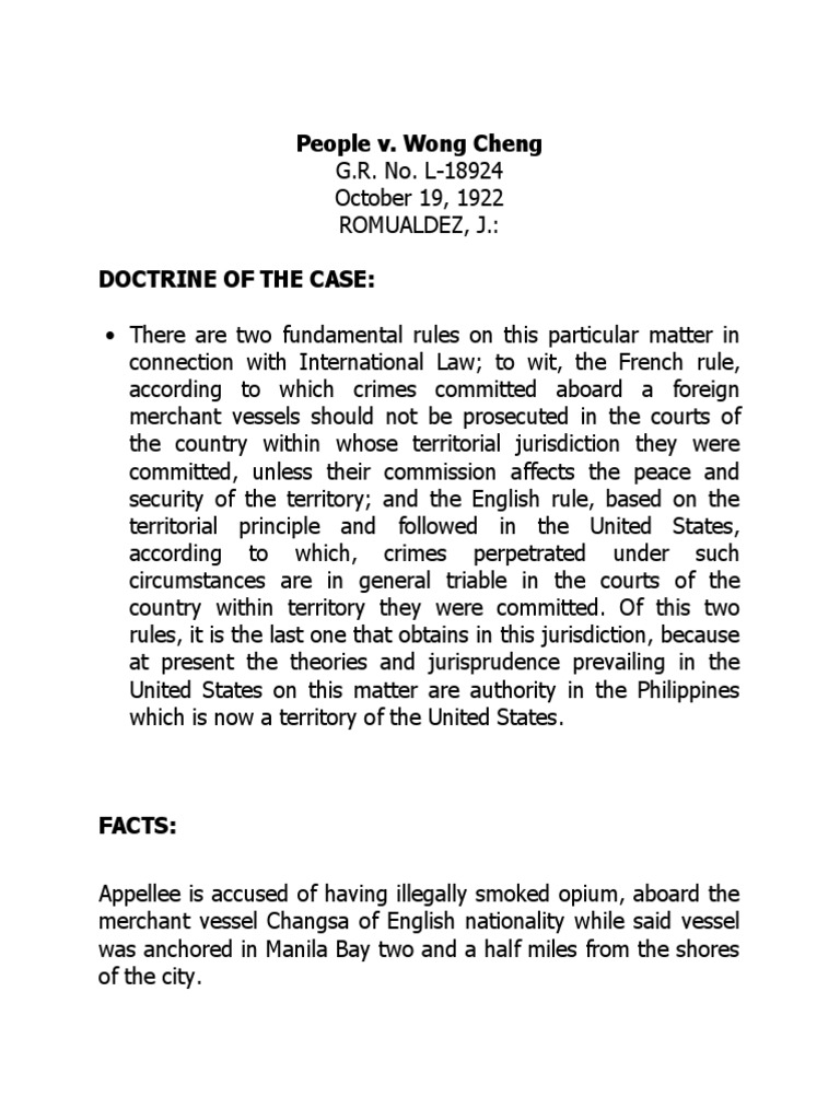 PP V Wong Cheng Digest | PDF | Jurisdiction | Crime & Violence