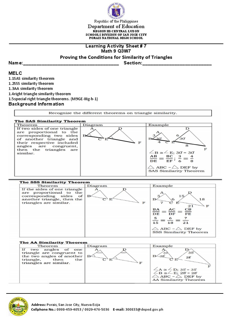 Proving the Conditions for Similarity of Triangles: A Learning Activity ...