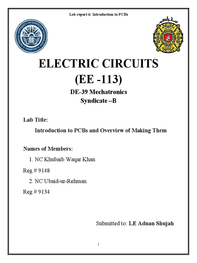 Electric Circuits (EE - 113) : DE-39 Mechatronics Syndicate - B | PDF ...