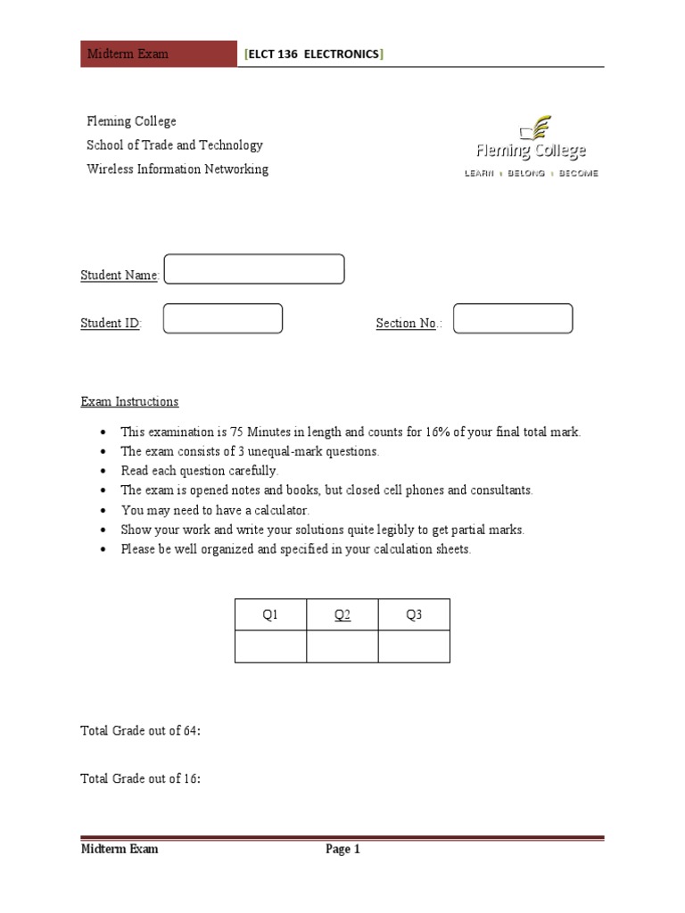 Elct 136 Electronics: Midterm Exam | PDF | Computer Engineering ...