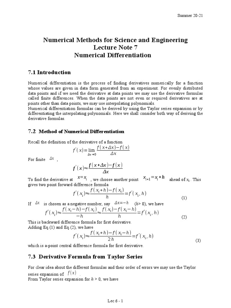 Numerical Methods for Derivative Approximation: Finite Difference ...