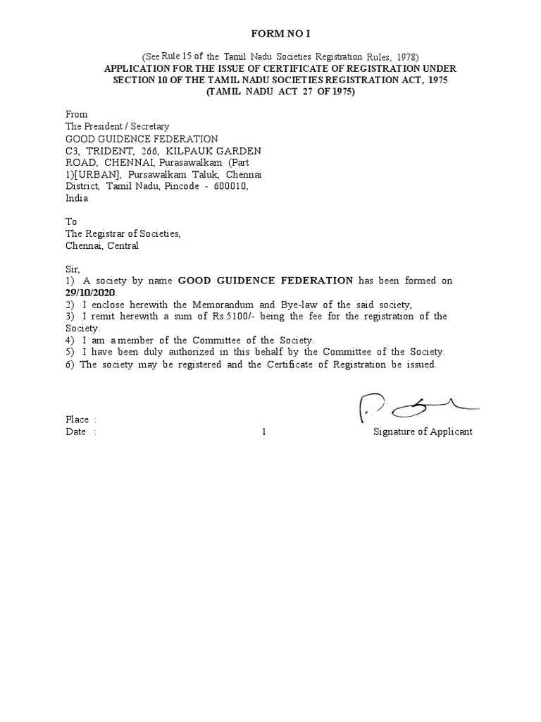 Registration Application for Good Guidance Federation | PDF