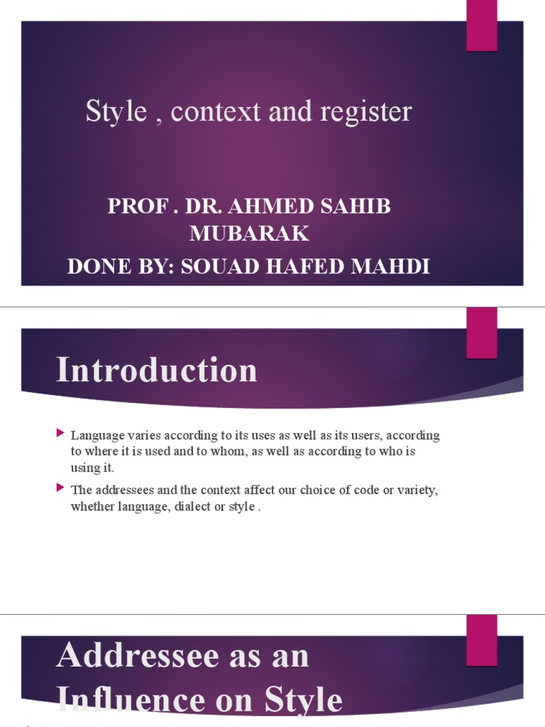 Style, Context and Register | PDF | Speech | Sociolinguistics