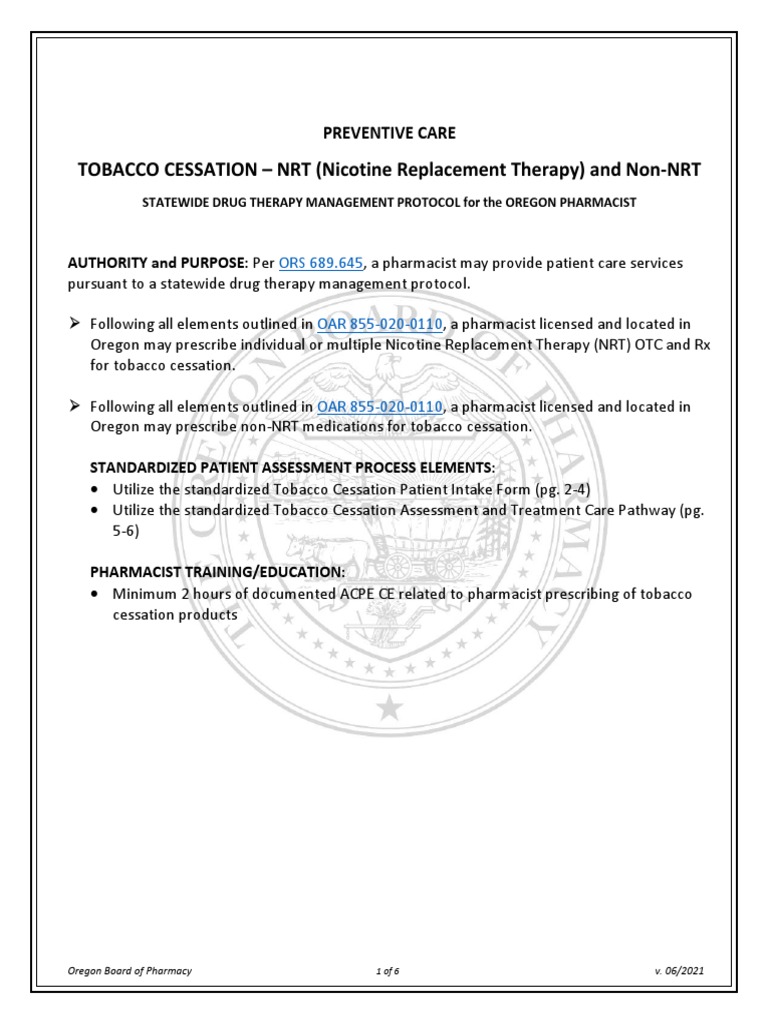 TOBACCO CESSATION - NRT (Nicotine Replacement Therapy) and Non-NRT ...