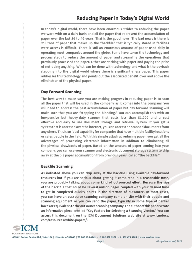 Reducing Paper in Todays Digital World | PDF | Image Scanner | Paper
